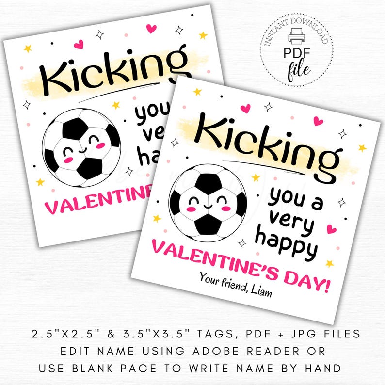 Printable Soccer Gift Tag, Kicking You a Very Happy Valentine's Day 2.5 ...