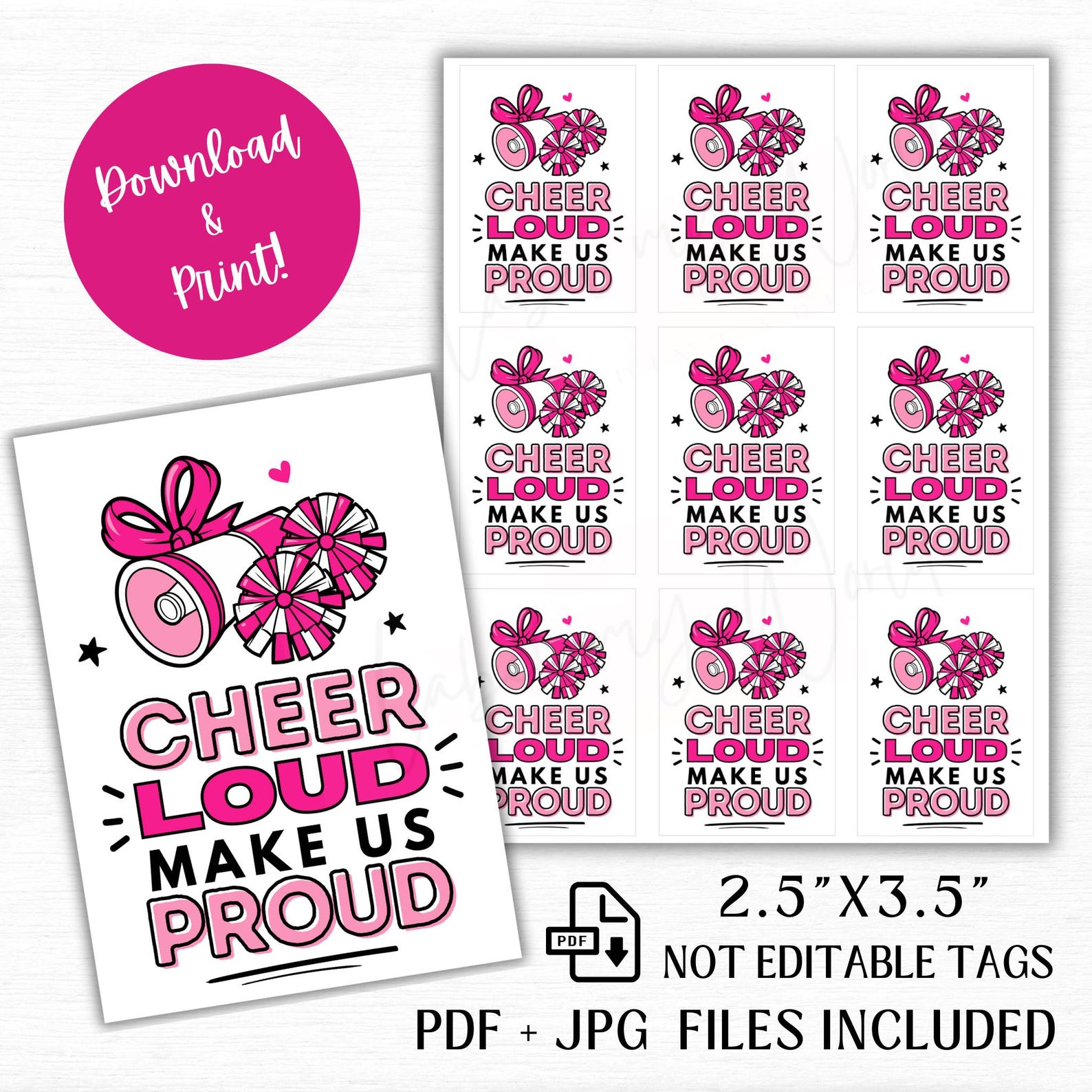 Cheer Loud Make Us Proud Tag, Printable Cheerleader Pink Out Game Day ...