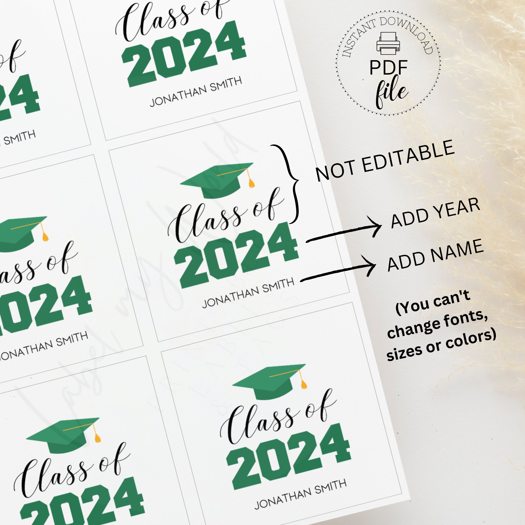 Graduation Green Grad Cap Gift Tag Editable Class of 20xx Graduate Name ...