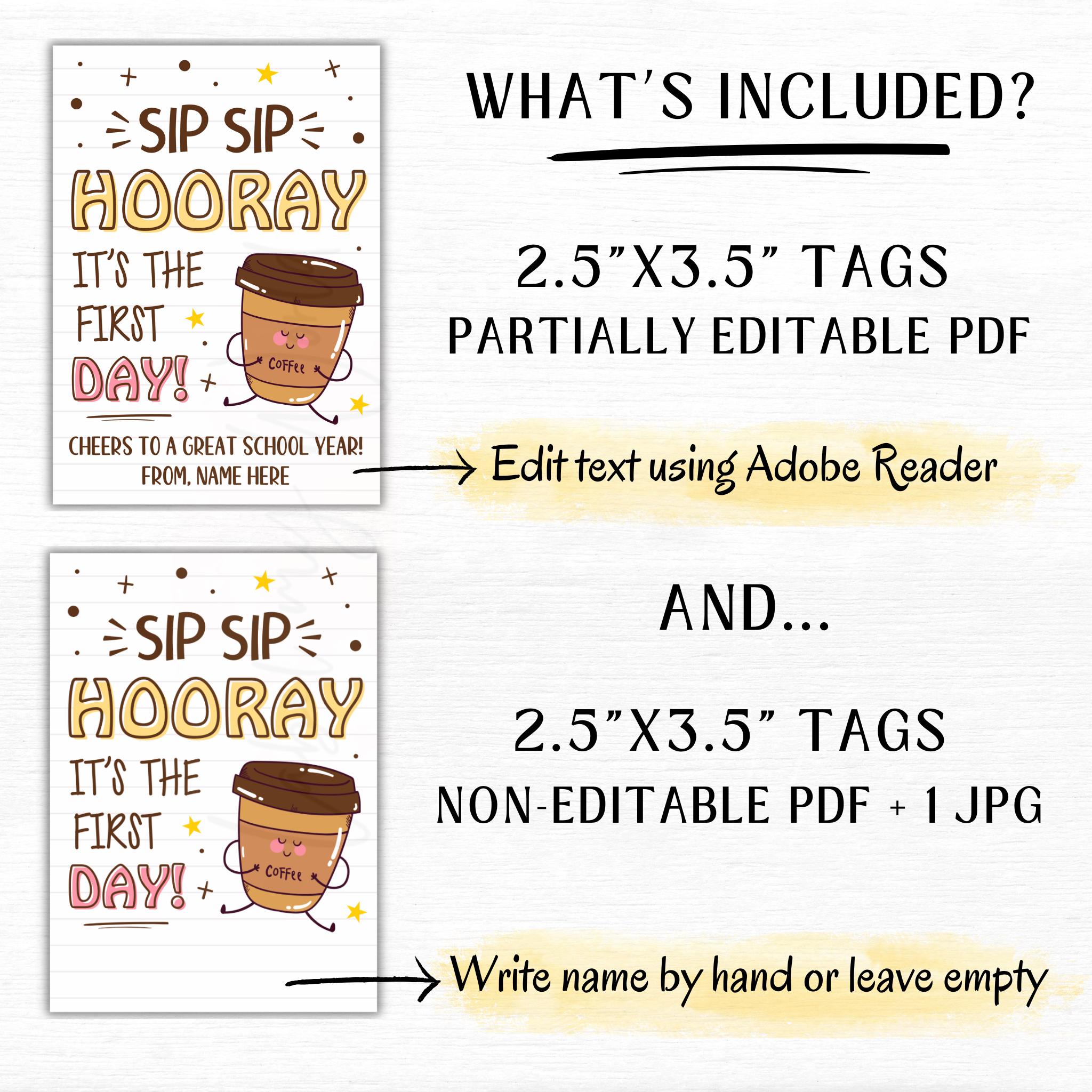 Coffee Teacher Back to School Printable Treat Tag, Sip Sip Hooray It's ...
