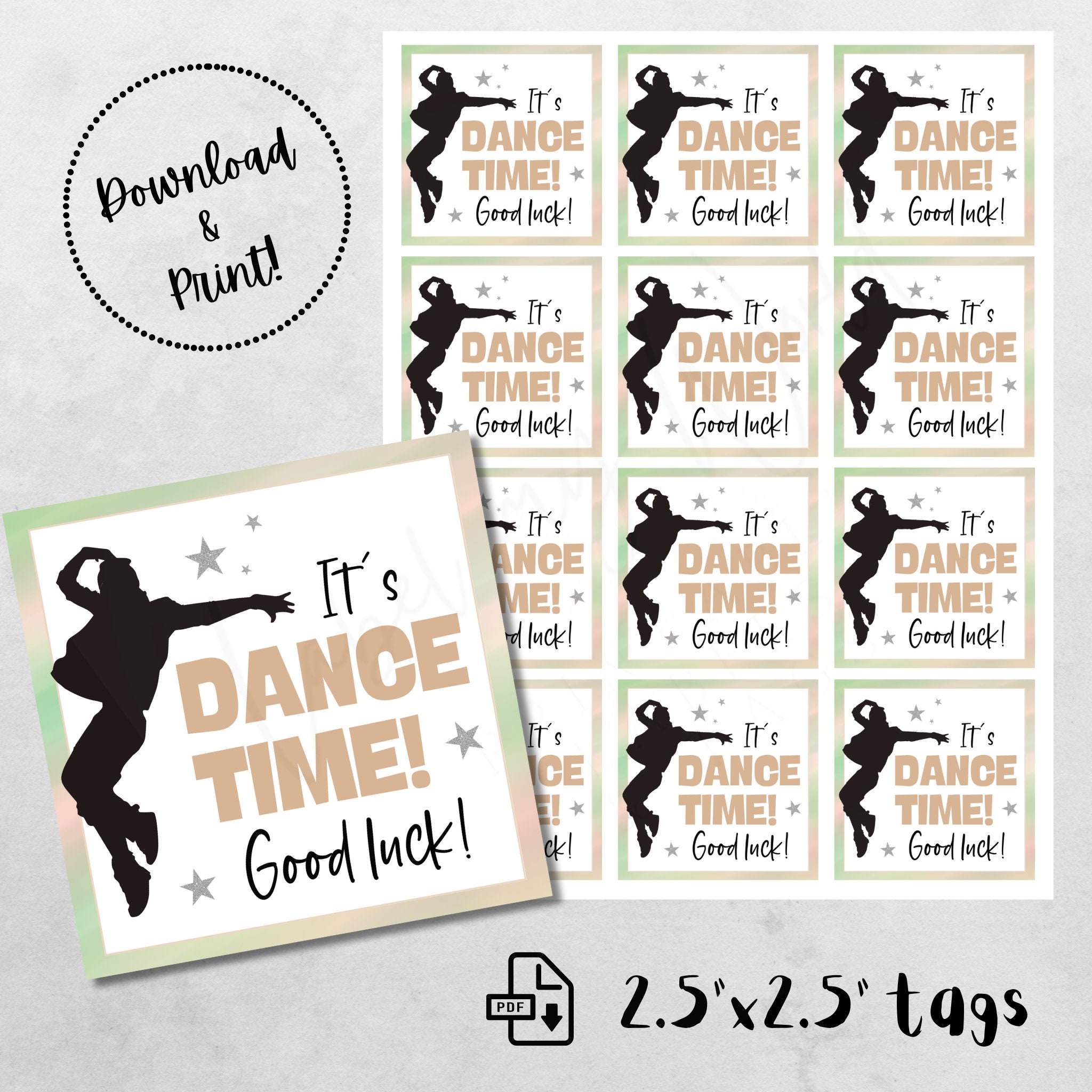 Dance Good Luck Gift Tags, Printable It's Dance Time Good Luck Favor ...