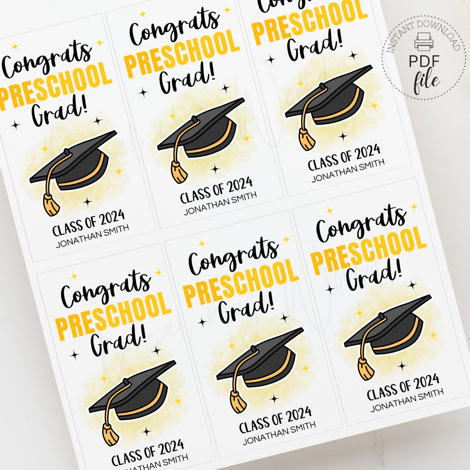 Printable Congrats Preschool Grad Tags, Personalized Class of 20XX ...