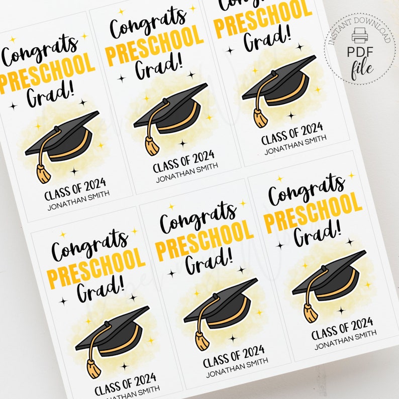 Printable Congrats Preschool Grad Tags, Personalized Class of 20XX ...