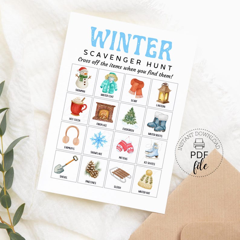 Winter Scavenger Hunt With Cards to Hide, Treasure Hunt Game for Kids ...