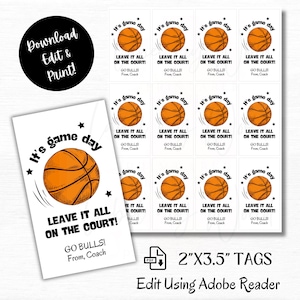 Printable Basketball Game Day Tags, Personalized Basketball Team Good ...