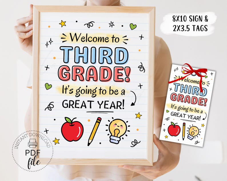 Printable Teacher Back to School Sign + Gift Tag, Welcome to Third ...