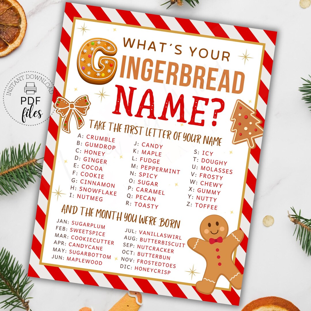 Printable What's Your Gingerbread Name Game, Christmas Game Sign 8"x10 ...