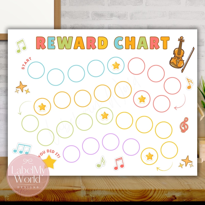Violin Practice Reward Chart for Kids, Printable Musical Instrument ...