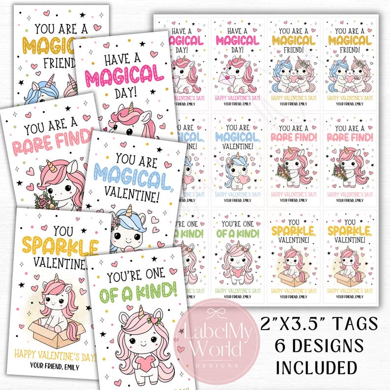 Printable Unicorn Valentine Cards, Classroom Magical Unicorn Valentine ...