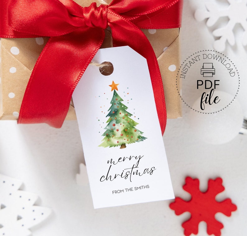 Merry Christmas Gift Tag | Printable Christmas Tree Favor Tag ...