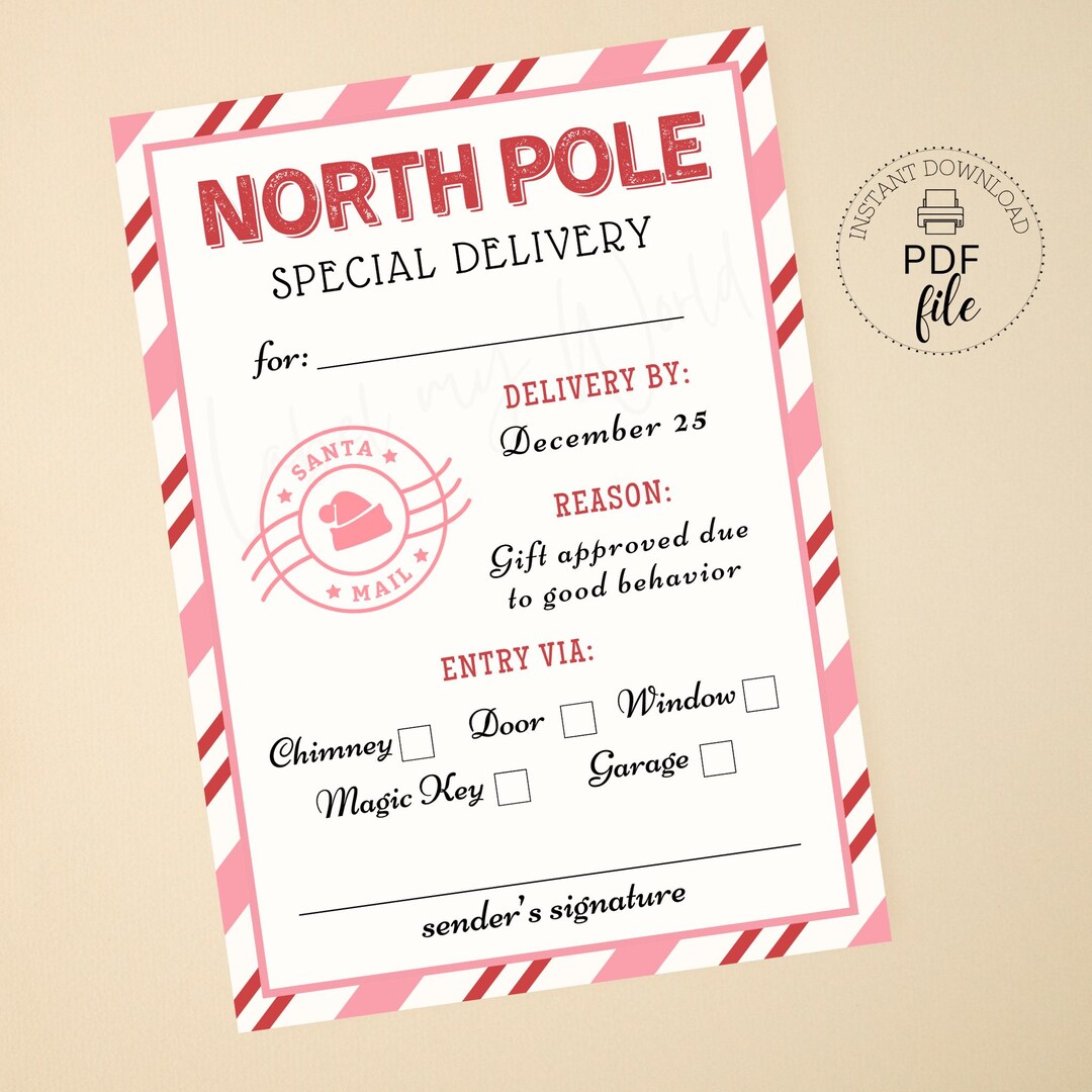 Printable North Pole Special Delivery Gift Tag, Christmas Gift From ...