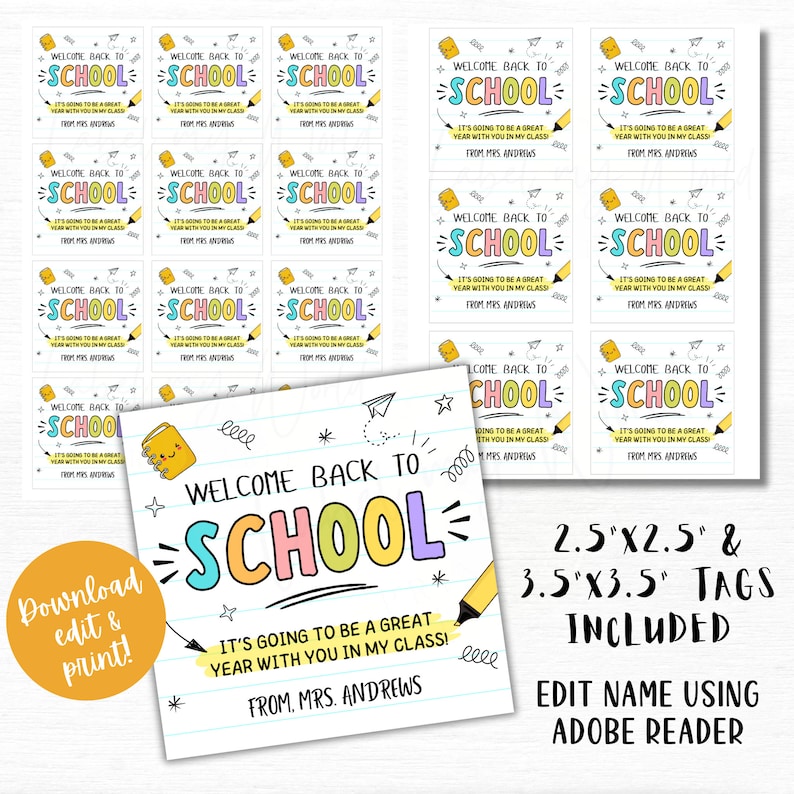Printable Welcome Back to School Gift Tag, Personalized Teacher ...