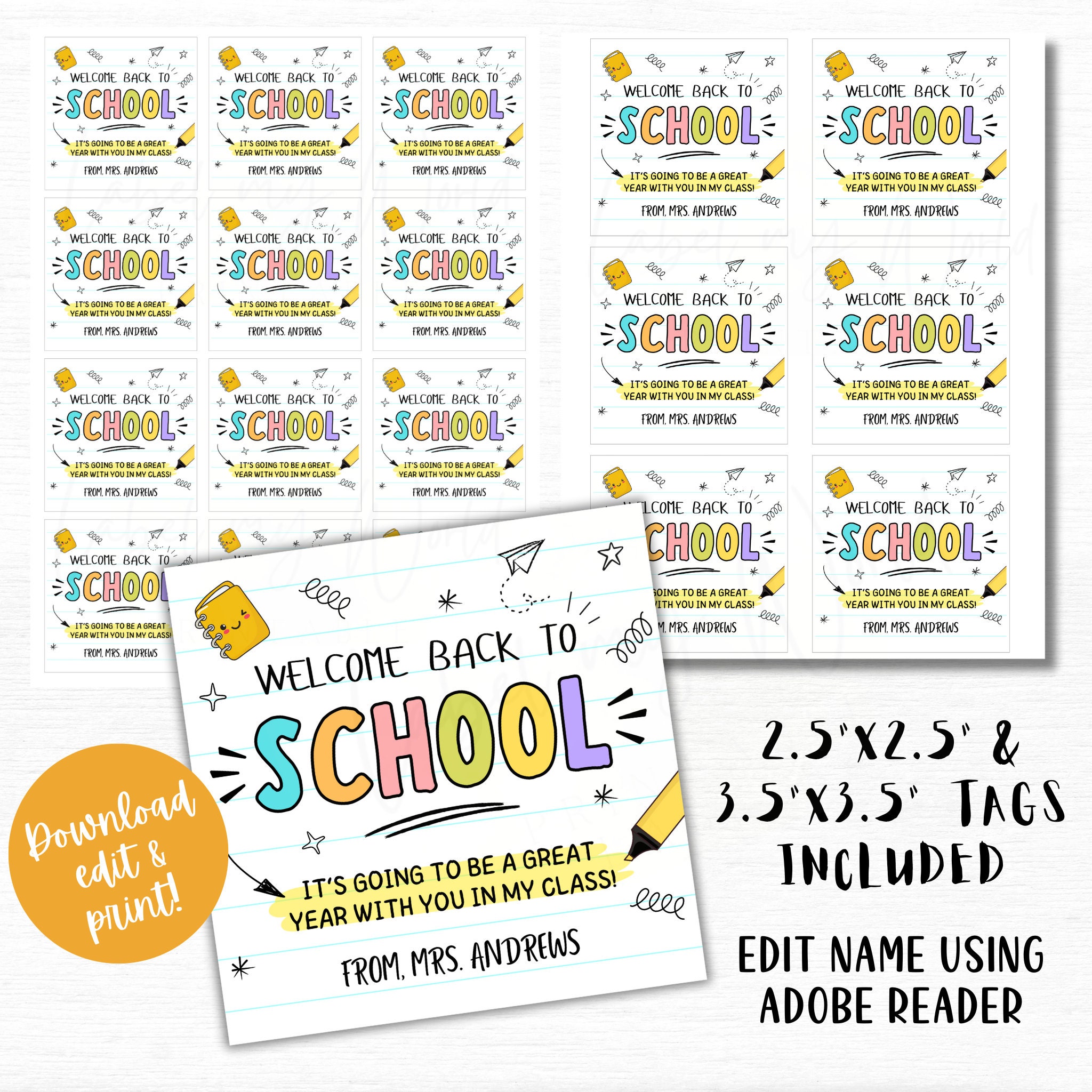 Printable Welcome Back to School Gift Tag, Personalized Teacher ...