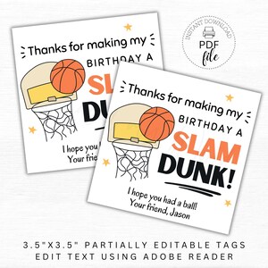 Printable Thanks for Making My Birthday a Slam Dunk Gift Tags ...