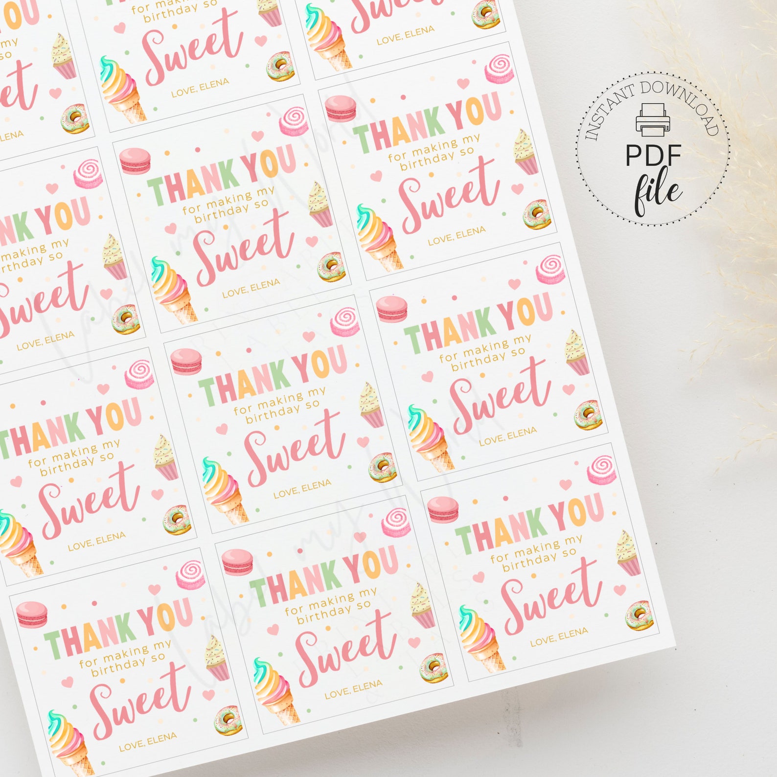 Printable Thank You Birthday Party Favor Tag Personalized Thanks for ...