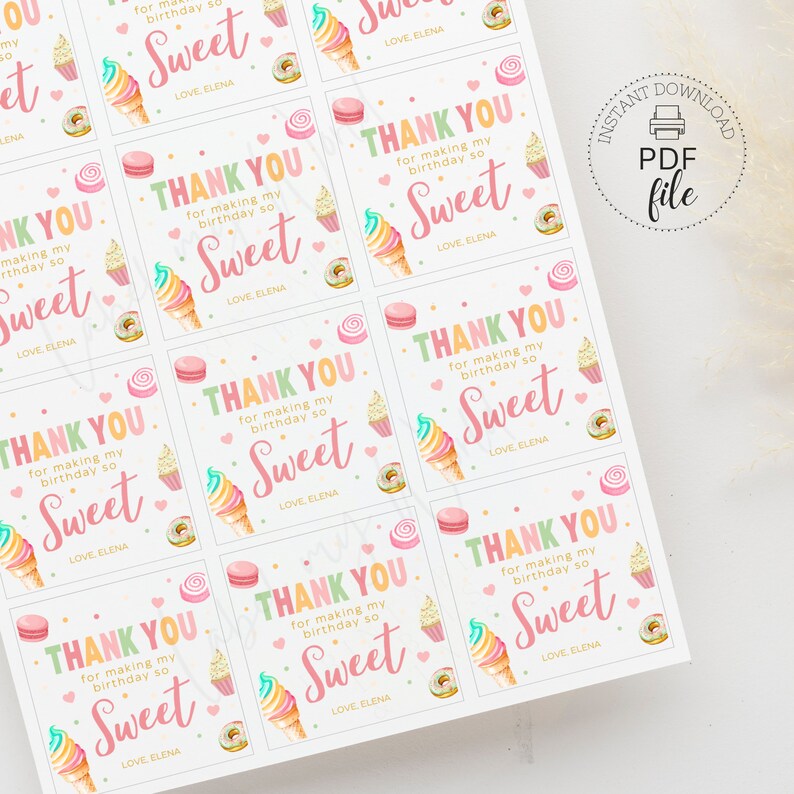 Printable Thank You Birthday Party Favor Tag Personalized Thanks for ...