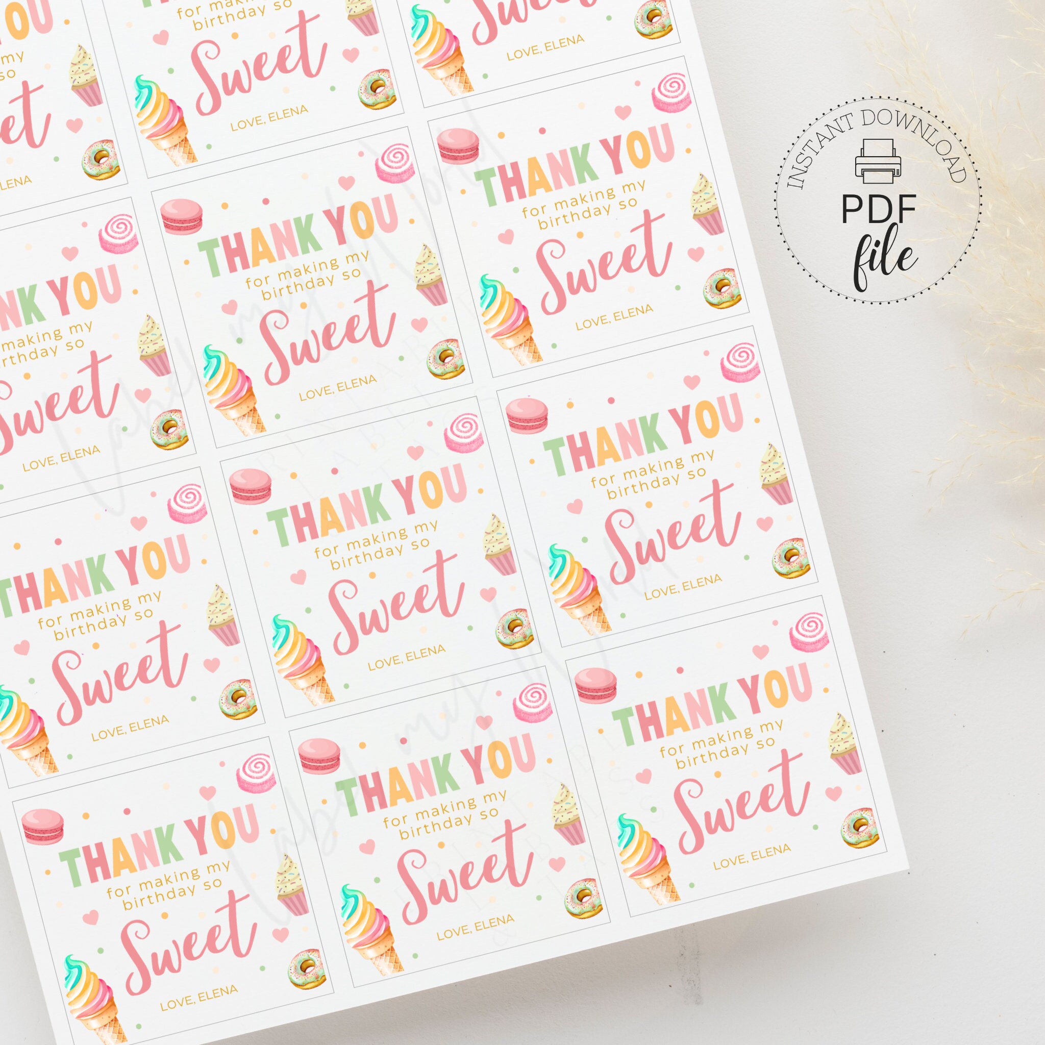 Printable Thank You Birthday Party Favor Tag Personalized Thanks for ...