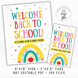 Welcome Back to School Printable Sign + Gift Tag, Teacher School Staff ...