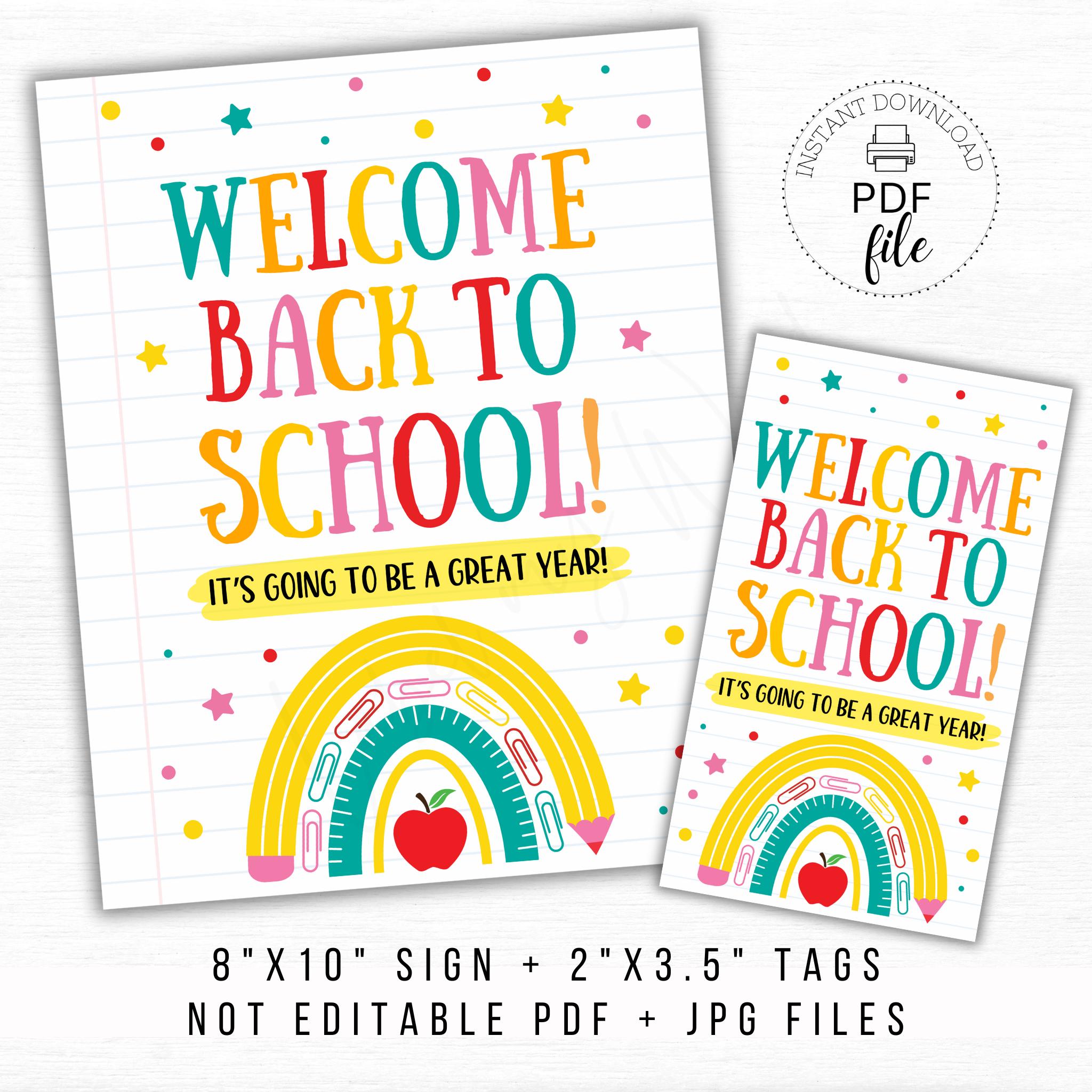 Welcome Back to School Printable Sign + Gift Tag, Teacher School Staff ...