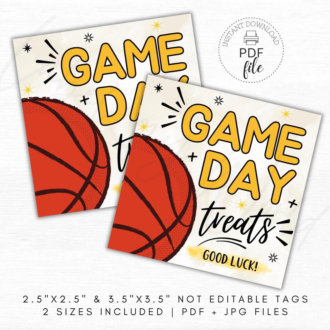 Printable Basketball Game Day Tag, Game Day Treats Good Luck Gift Tag ...