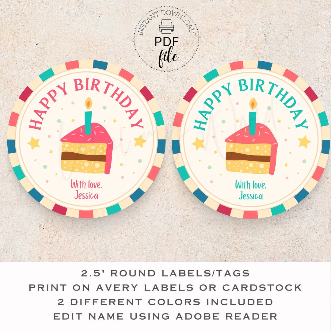Printable Happy Birthday Stickers, Personalized Birthday Gift Tags, 2.5 ...