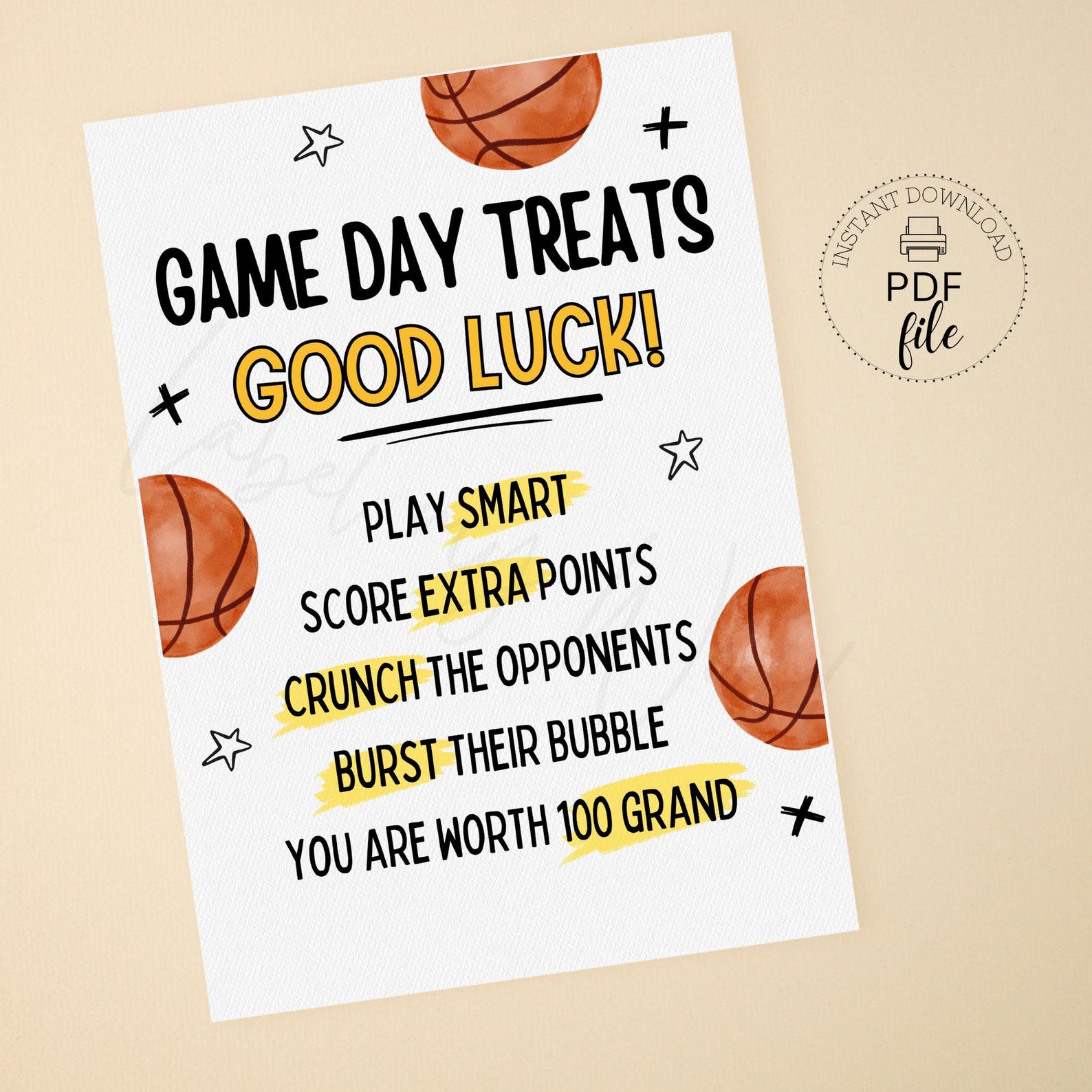 Printable Basketball Candy Treat Bag Tag | Good Luck Gift Tags ...
