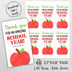 Printable End of School Teacher Appreciation Gift Tag, Personalized ...