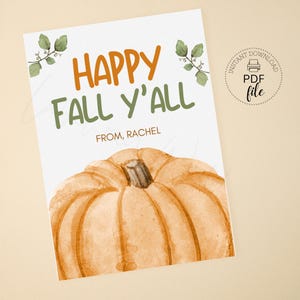 Printable Happy Fall Y'all Gift Tag, Personalized Pumpkin Autumn Treat ...