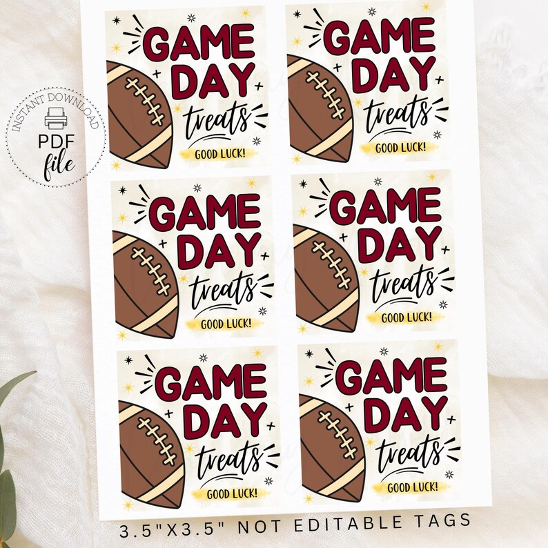 Football Team Maroon Game Day Good Luck Treat Tag (PDF + JPG Download ...