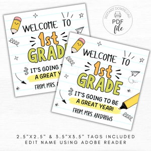 Printable Welcome to First Grade Gift Tag, Personalized Teacher ...