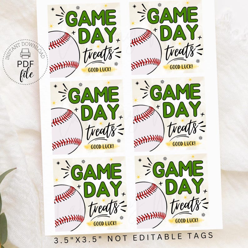 Baseball Team Green Game Day Good Luck Treat Tag (PDF + JPG Download ...