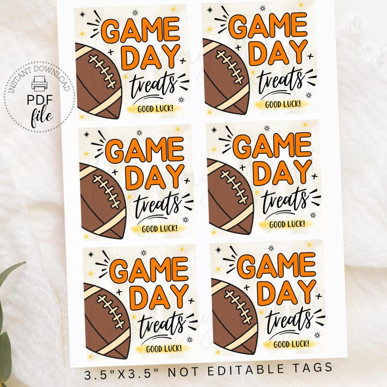 Football Team Orange Game Day Good Luck Treat Tag (PDF + JPG Download ...