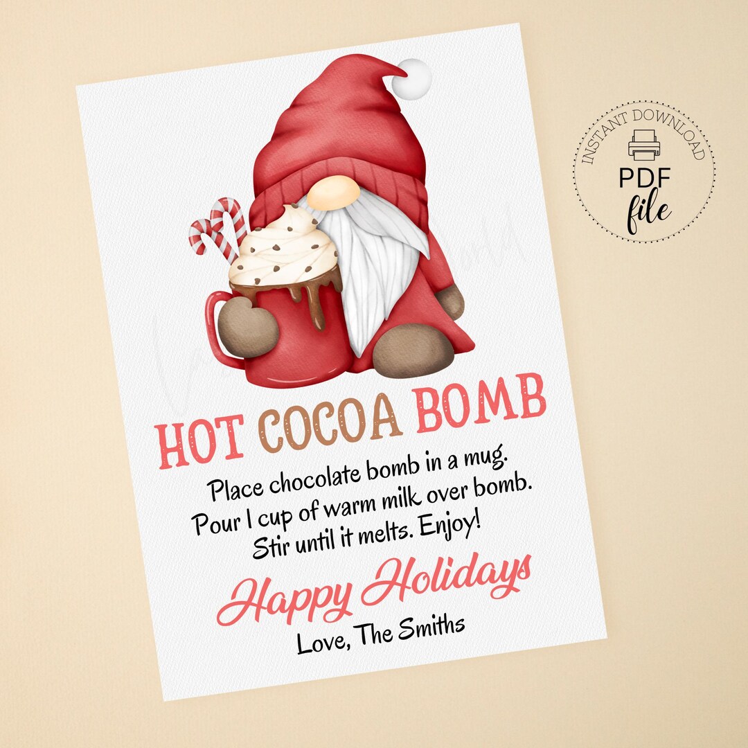 Printable Christmas Hot Cocoa Bomb Tag, Personalized Hot Chocolate Bomb ...