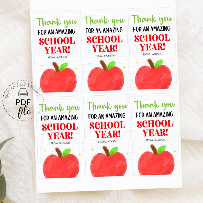 Printable End of School Teacher Appreciation Gift Tag, Personalized ...