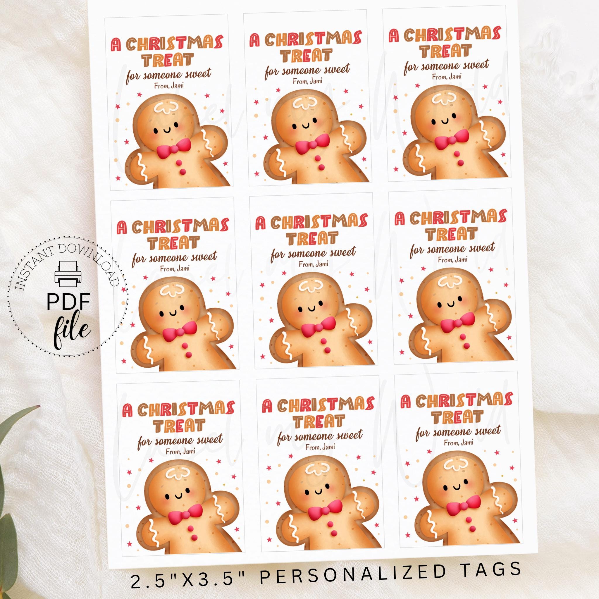 Printable Gingerbread Man Gift Tag, Personalized Christmas Treat for ...