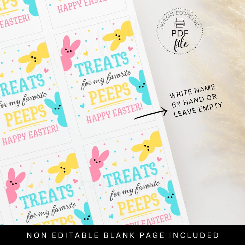 Printable Easter Candy Tag, Treats for My Favorite Peeps Personalized ...