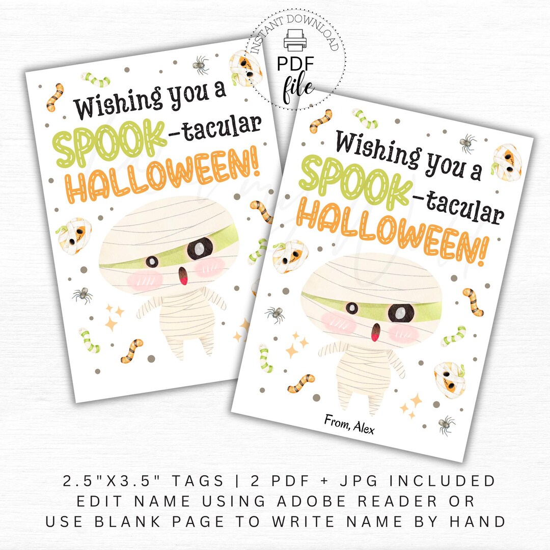 Printable Mummy Halloween Treat Tag, Wishing You a Spook-tacular ...