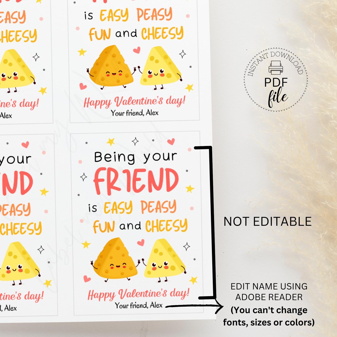 Printable Cheese Valentine Gift Tag, Personalized Being Your Friend is ...