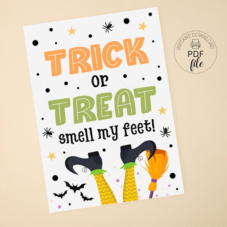 Printable Trick or Treat Smell My Feet Halloween Gift Tag, School ...