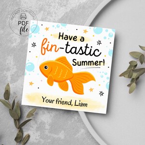 Printable Have a Fin-tastic Summer Gift Tag, Personalized Teacher ...