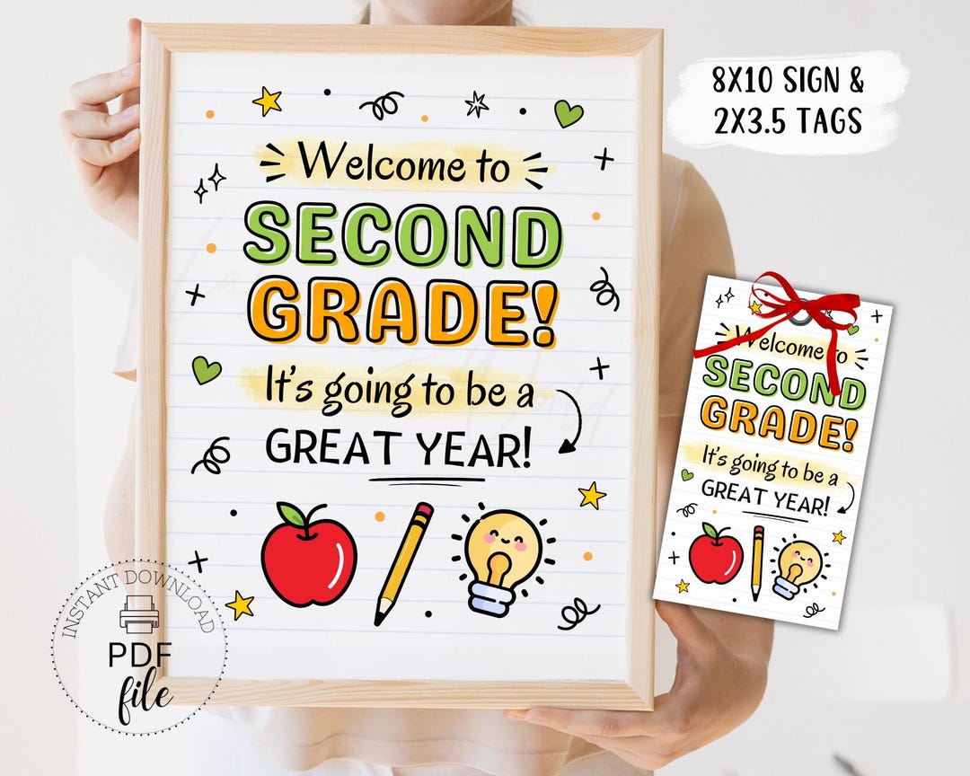 Printable School Second Grade Teacher Sign + Gift Tag, Welcome to ...