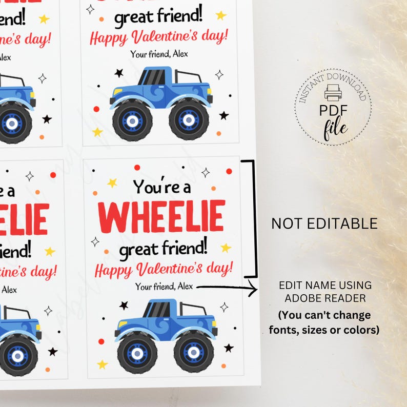 Printable Monster Truck Gift Tags, Personalized You're a Wheelie Great ...