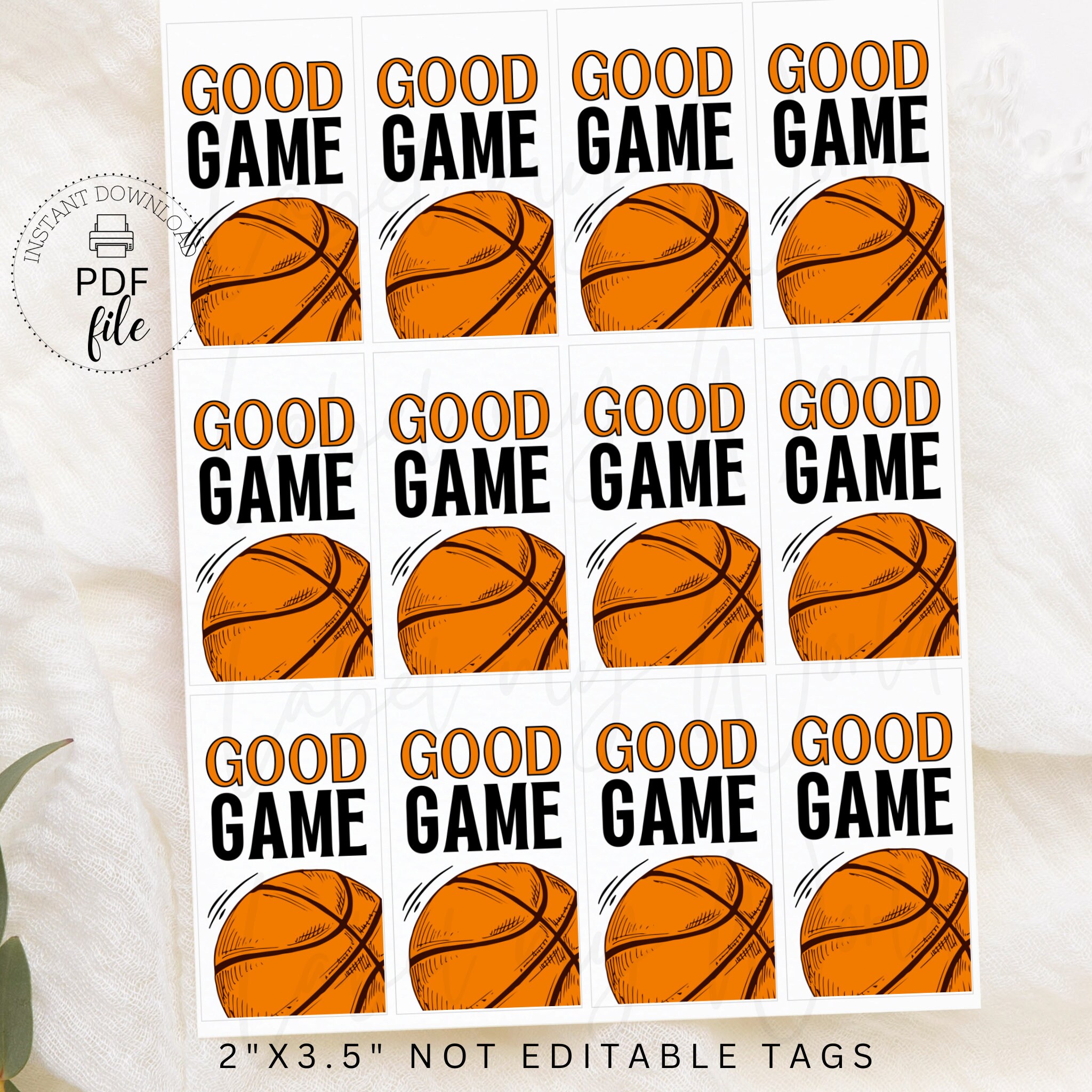 Printable Basketball Good Game Tags, Basketball Game/tournament Treat ...