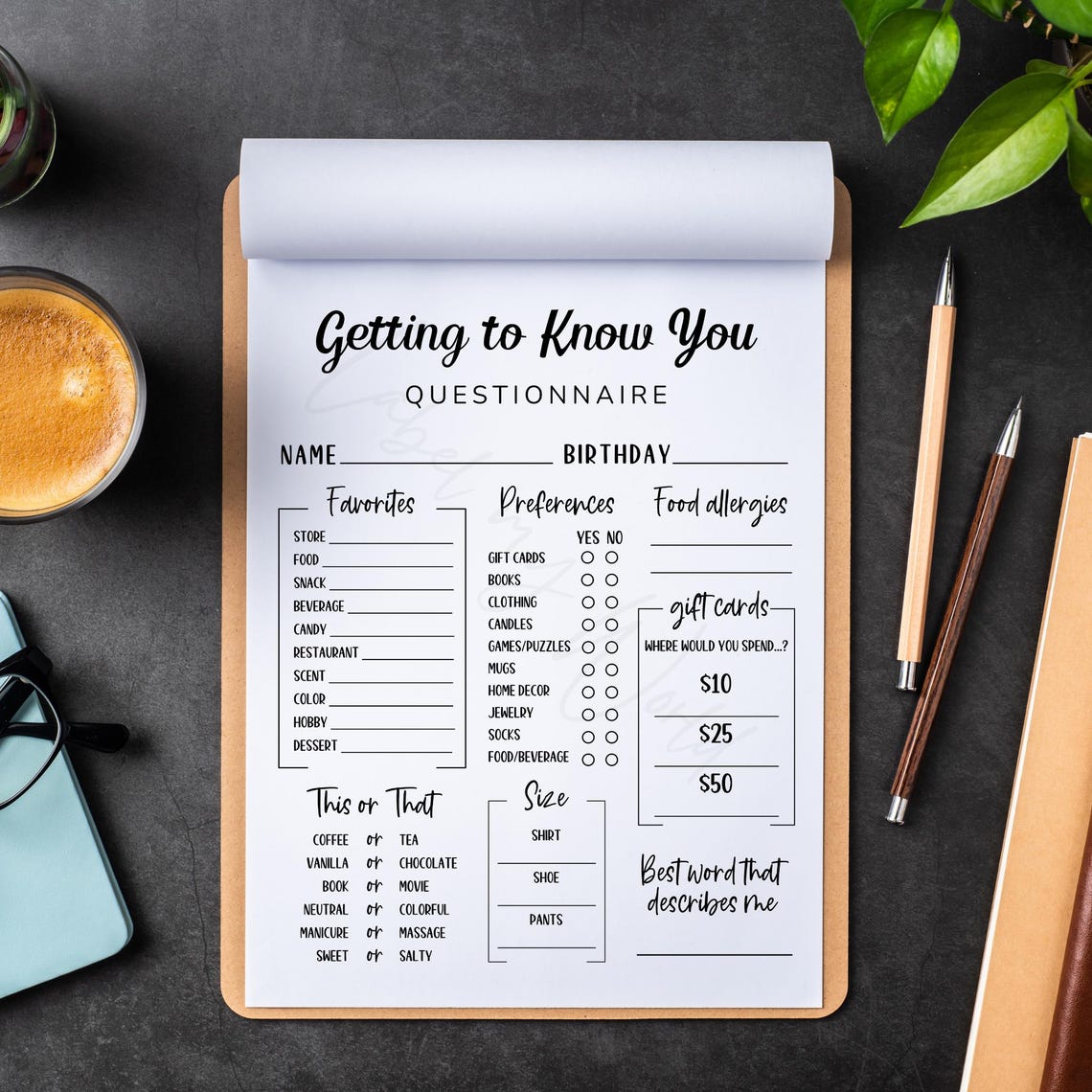 Printable Getting to Know You Questionnaire, Employee School Staff ...