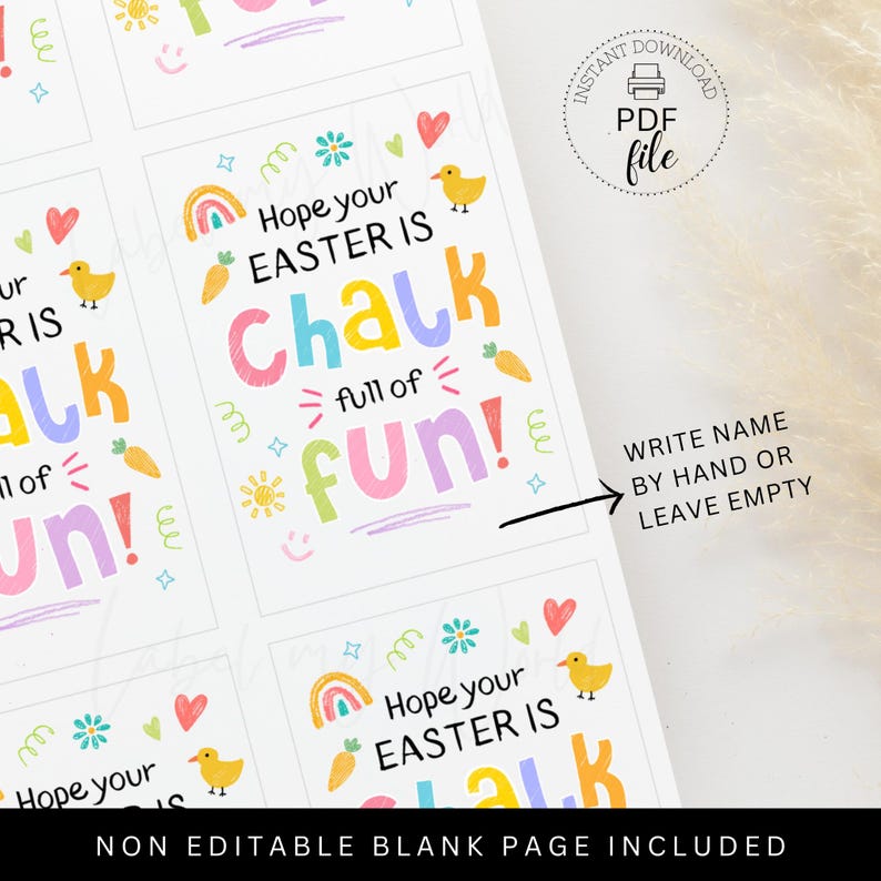 Printable Chalk Easter Gift Tag, Hope Your Easter is Chalk Full of Fun ...