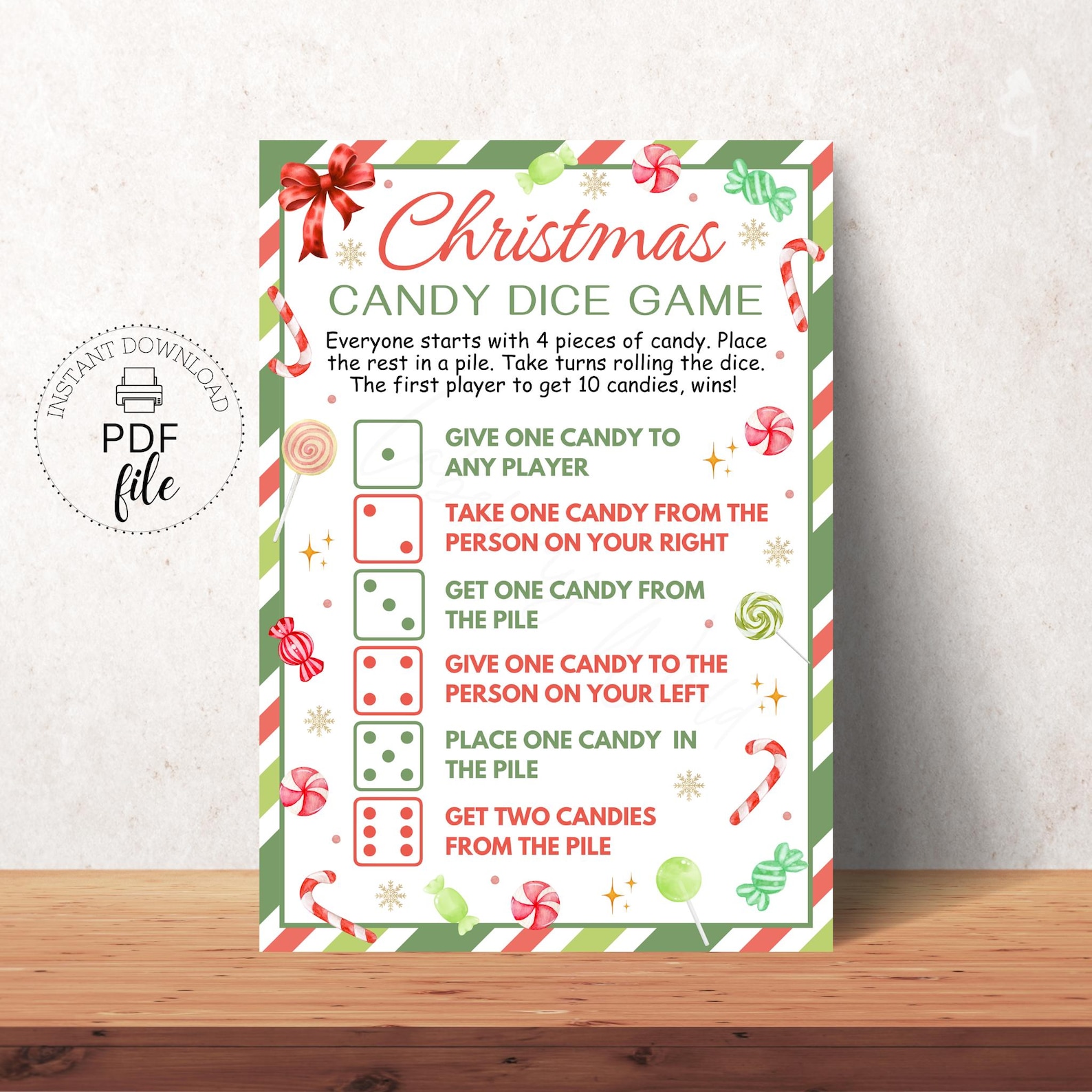 Printable Christmas Candy Dice Game for Kids, Christmas Party Roll the ...