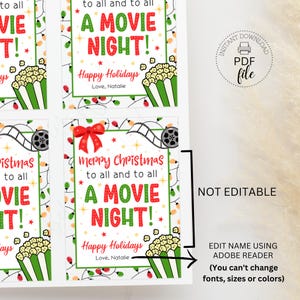 Printable Christmas Movie Night Gift Tag, Personalized Merry Christmas ...