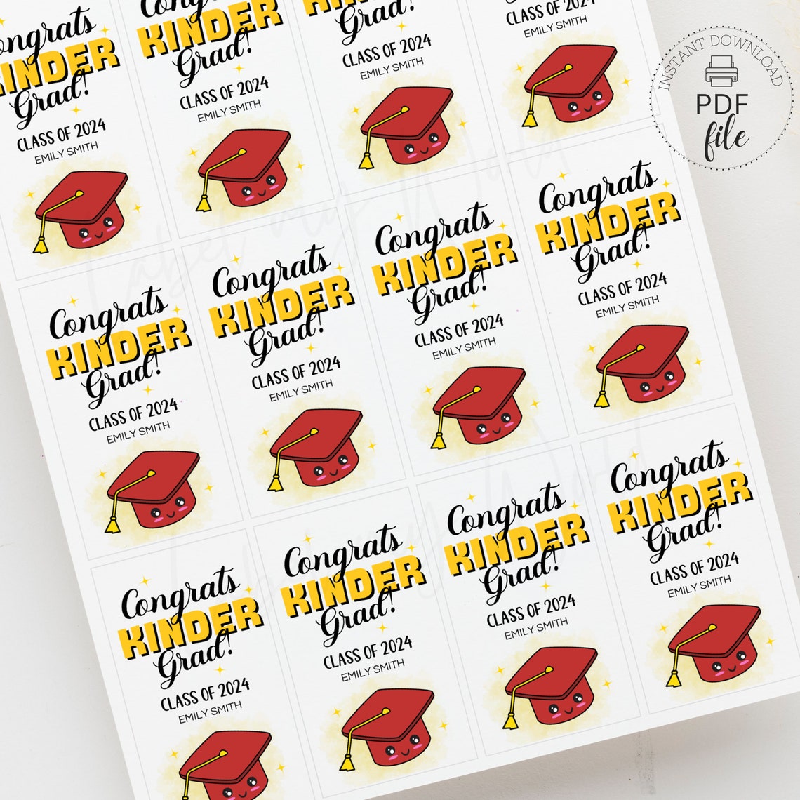Printable Congrats Kinder Grad Tags, Personalized Class of 20XX ...