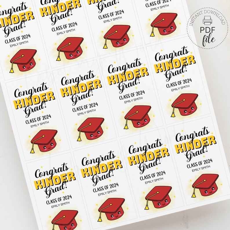 Printable Congrats Kinder Grad Tags, Personalized Class of 20XX ...