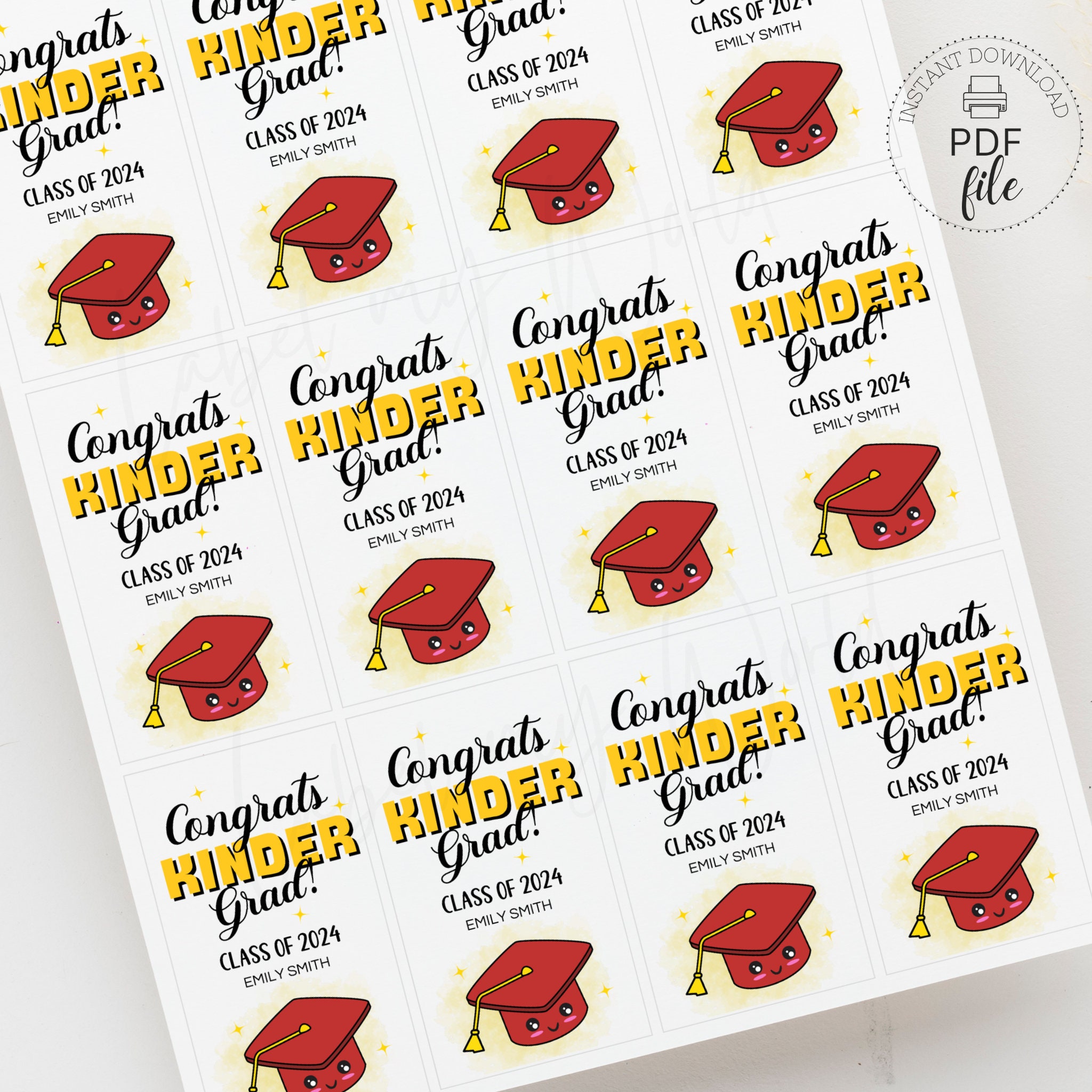 Printable Congrats Kinder Grad Tags, Personalized Class of 20XX ...